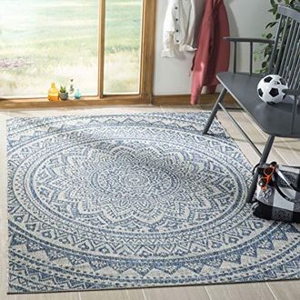 Safavieh Tapis Contemporain Pour Intérieur et extérieur - Courtyard Collection, Tapis à poil court, Gris clair et bleu, 201 X 290 cm