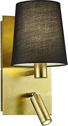 Trio Leuchten Marriot 271470279 Wandleuchte, Metall, Gold, Stoffschirm Schwarz, Goldfarbig