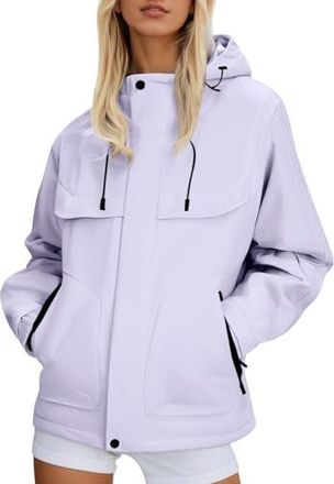 Generic Vestes longues et l&eacute;g&egrave;res pour femmes, veste softshell doubl&eacute;e en polaire, coupe-vent, violet, XXL