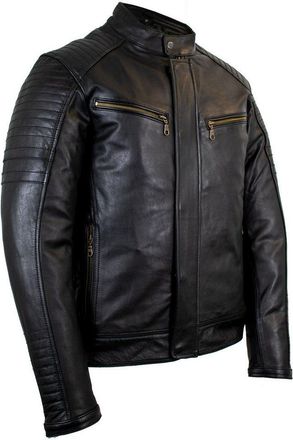 MDM Motorradjacke Herren Motorrad Lederjacke Echtleder Retro Bikerjacke Protektoren (Set, 1x Motorrad Lederjacke, 5x Protektoren) Retro Used Look, Herausn