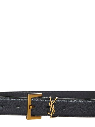 Saint Laurent Mens Belt Cassandre Smooth Leather Black Calfskin
