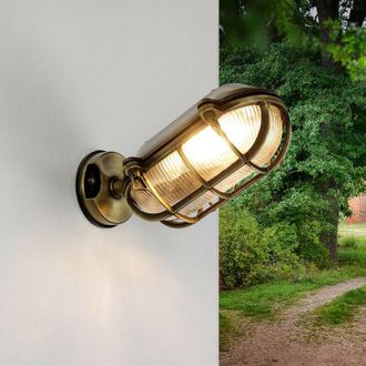 Licht-Erlebnisse Au&szlig;enwandleuchte Messing massiv Glas in Antik