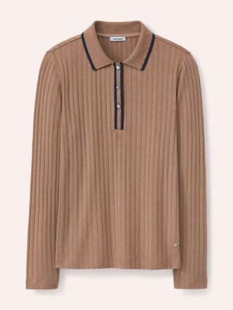 Walbusch Poloshirt Damen Poloshirt mit Rippenstruktur Polokragen Langarm, modern, pflegeleicht