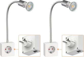 LEDs Com 2 Stück Steckdosenlampe LESCH Leselampe, chrom/weiß inkl. GU10 LED (warmweiß, 7,6W, 1103lm, 33°)