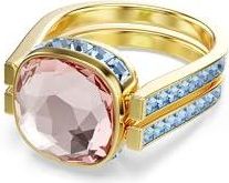 Swarovski Bague de cocktail Chroma Twist, design réversible et élégant avec cristal ReCreated vert et rose, petits cristaux bleus, en métal plaqué ton or raffin