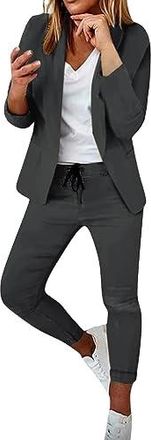 Generic Ensemble de costume deux pi&egrave;ces pour femme, blazer et pantalon, tenue de bureau d&eacute;contract&eacute;e pour femme, ensemble 2 pi&egrave;ces, gris fonc&eacute;, XXL