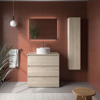 Cygnus Bath Meuble de salle de bain BEQUIA 3C 80cm Naturel Vasque &agrave; poser Porcelaine Centrale