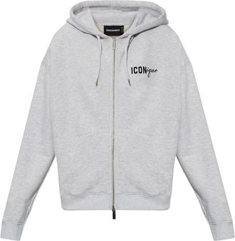 Dsquared2 Femme, Sweatshirts et sweats &agrave; capuche, Gris, Taille: 38 FR Iconique Boyfriend Fit Zipped Sweat &agrave; capuche