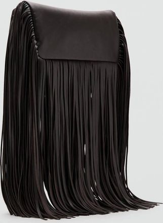 Mango Sac port&eacute; main cuir franges chocolat - Femme - Taille unique - MANGO