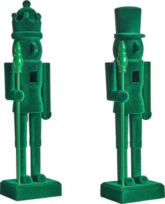 Beliani Nussknacker-Figuren 2er-Set Kunststoff Weihnachtsdeko gr&uuml;n Flatey