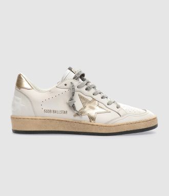 Golden Goose Baskets Ball Star Cuir Laminé Écru Doré