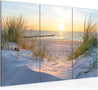 Runa Art Wandbilder Strand Sonnenuntergang Bild XXL Schlafzimmer Wohnzimmer Blau Beige Meer Natur 120 x 80 cm 3 Teilig 041731a