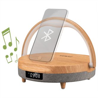 Kienzle LED-Wecker Bluetooth Lautsprecher kabellose Ladestation 10 W dimmbare LED-Leuchte Holz-Design 2 Weckzeiten