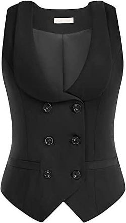 Belle Poque Gilets de Tailleur Femmes Col V Bol&eacute;ro C&eacute;r&eacute;monie Soir&eacute;e sans Manche Noir Taille S BP150A21-02