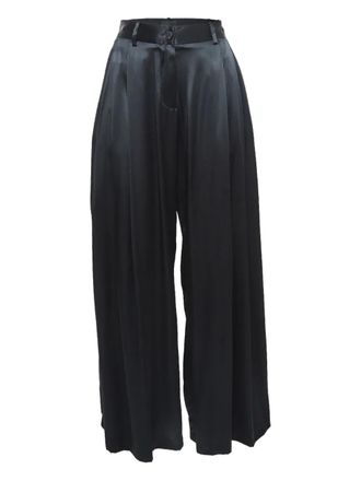 Nili Lotan pantalon palazzo plissé à fini satiné - Noir