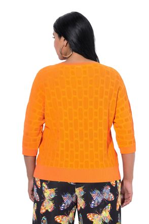 Ulla Popken Damen gro&szlig;e Gr&ouml;&szlig;en &Uuml;bergr&ouml;&szlig;en Plus Size Strickshirt, 3D-Design, Oversized, V-Ausschnitt, Halbarm Mandarine 58+ 839293650-58+