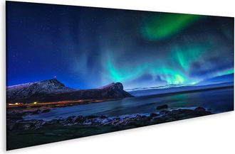Islandburner Bild auf Leinwand Aurora Borealis Nachthimmel Nordnorwegen Bilder Wandbilder Poster