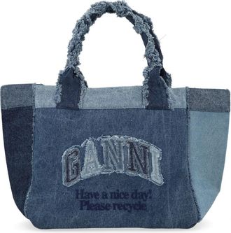 Ganni Womens Tote Bag Organic Cotton Blue Accessories