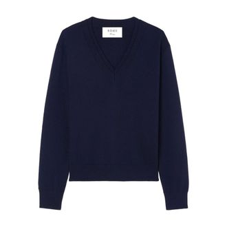 R&oacute;he Pull &agrave; double col en V - Femme - Pulls - Bleu - Taille: 36 FR