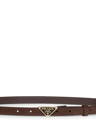 Prada Womens Suede Belt Dark Brown Calf Leather