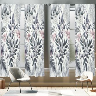 Abakuhaus Vorhänge 2er-Pack, Blätterkunst, Vorhang für Wohnzimmer Schlafzimmer, 4 Stück 75 cm x 245 cm,Grau Pink Blaugrau Puder Rosa