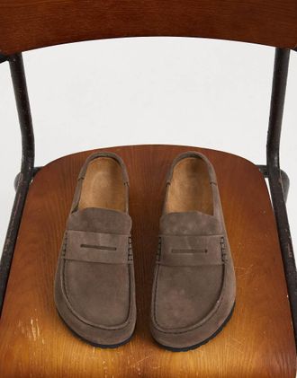 Birkenstock Naples sabots en daim gris b&eacute;ton-Marron