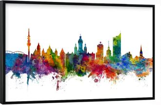 artboxONE Poster mit schwarzem Rahmen 60x40 cm Leipzig Städte Leipzig Germany Skyline - Bild Leipzig