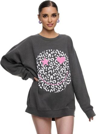 Worldclassca Sweatshirt Worldclassca Oversized Sweatshirt Happy Love Print Langarm Pullover Freizeit Sweatshirt