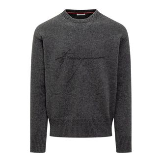 Ferragamo Femme, Pulls, Gris, Taille: 40 FR Pull ras du cou en maille fine de laine vierge