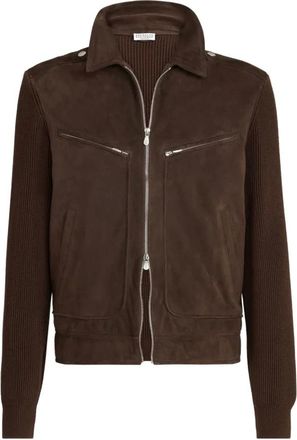 Brunello Cucinelli Homme, Vestes, Brun, Taille: 2XL Suede Jacket