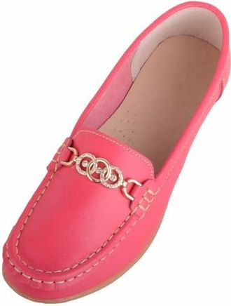 Absolute Footwear Mocassins bateau en cuir véritable facile à enfiler avec bordure en strass pour femme, pastèque, 39 EU