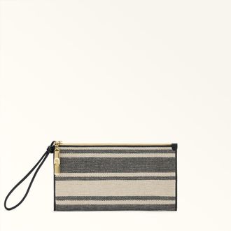 Furla Iride M&auml;ppchen Xl Toni Indigo Gestreiftes Canvasgewebe Damen