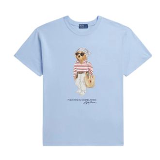 Ralph Lauren Femme, Tops, Bleu, Taille: 42 FR T-shirt &agrave; Col Rond avec Imprim&eacute; Ours
