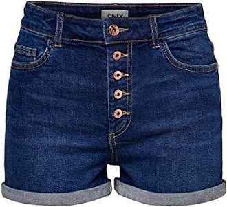 Only Only ONLHUSH HW Button Shorts Box Jean, Denim Bleu Foncé, S Femme