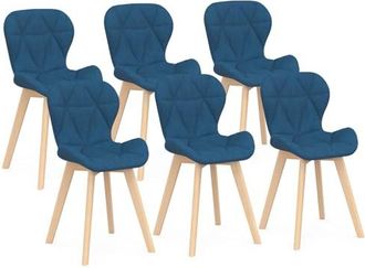 IDMarket Lot de 6 chaises ROBINE en Tissu Bleu Canard pour Salle à Manger