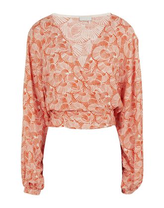 8 by YOOX PRINTED VISCOSE FRONT KNOT CROP TOP