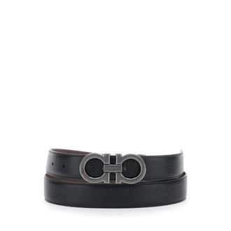 Ferragamo Homme, Accessoires, Noir, Taille: 95 CM Gancini Hammered Belt
