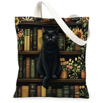 Generic Sac fourre-tout en toile motif chat Bombay pour faire du shopping, 33 x 38,1 cm, motif floral, biblioth&egrave;que, chaton, sac d&eacute;picerie r&eacute;utilisable pour f