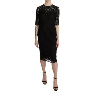 Dolce & Gabbana Floral Lace Sheath Knielanges Kleid - - Dresses - Damen - Schwarzk - S