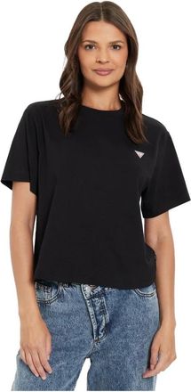 Guess Femme, Tops, Noir, Taille: 42 FR T-shirt Noir en Coton avec Logo