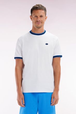 Eden Park T-shirt En Coton Blanc &Agrave; Bords-c&ocirc;tes Bleus Coupe D&eacute;contract&eacute;e