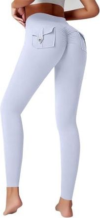 Generic Legging avec effet lifting des fesses pour femme, leggings cargo, pantalon dentra&icirc;nement et de course taille haute avec poches lat&eacute;rales, noir, Violet