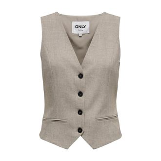 Only Only, Femme, Vestes, Beige, Taille: 34 FR Gilet sans manches &agrave; col en V plongeant avec fermeture boutonn&eacute;e