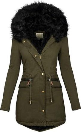 E.SSUE Manteau Femme Fourrure avec Capuche Hiver Chaud éPais Long Elegant Slim Fit Manche Longues Mode Pas Cher Veste en Jean Fille Parka Outercoat S-5XL