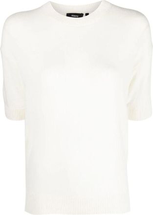 Theory Femme, Pulls, Blanc, Taille: 36 FR T-shirt &agrave; Manches Courtes en Cachemire