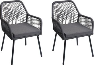 Mendler 2er-Set Gartenstuhl HWC-O12, Outdoor Sitzpolster Aluminium Seilgeflecht Rope - anthrazit, Bezug dunkelgrau