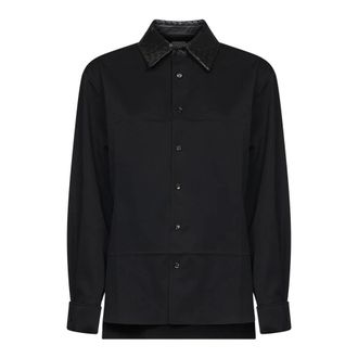 Bottega Veneta Hemd aus Wolle mit Intrecciato-Lederbesatz - - Blouses & Shirts - Damen - Schwarzk - XS