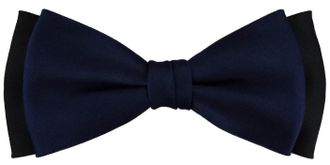 TigerTie vorgebundene doppelfarbige Satin Fliege in marine saphirblau dunkelblau schwarz + Geschenkbox