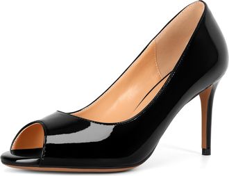 elashe Peep Toes Damen Pumps Stiletto High Heels Slip On Hoher Schuhe Open Toe Elegante und Bequeme für Party Lack Schwarz EU45