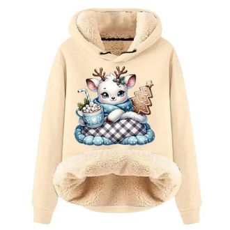Generic 2026 Printemps Mode No&euml;l Mignon Cerf Imprim&eacute; Femmes Automne et Hiver Velours &Eacute;pais Chaud Cardigan Sweat &agrave; Capuche, beige, 4XL